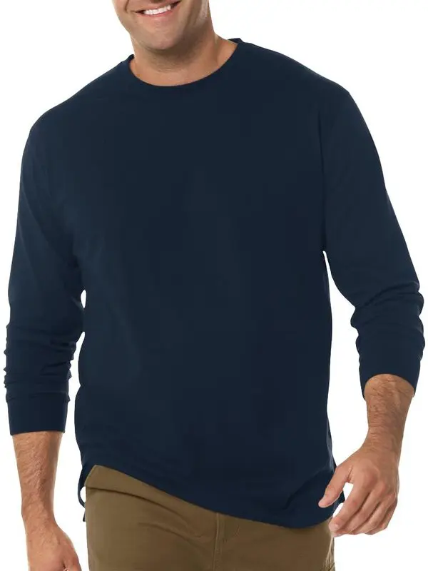 HARBOR BAY BY DXL Big & Tall Moisture-wicking Long-sleeve T-shirt - Navy