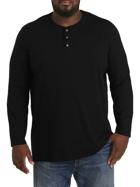HARBOR BAY BY DXL Big & Tall Wicking Long-sleeve Henley Shirt - Black