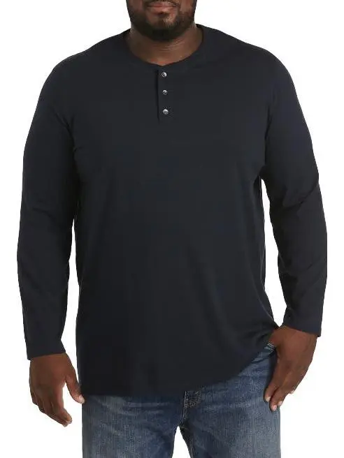 HARBOR BAY BY DXL Big & Tall Wicking Long-sleeve Henley Shirt - Navy
