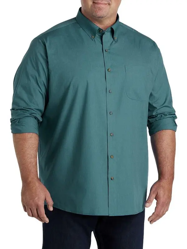 HARBOR BAY BY DXL Big & Tall Easy-care Solid Sport Shirt - Bayberry