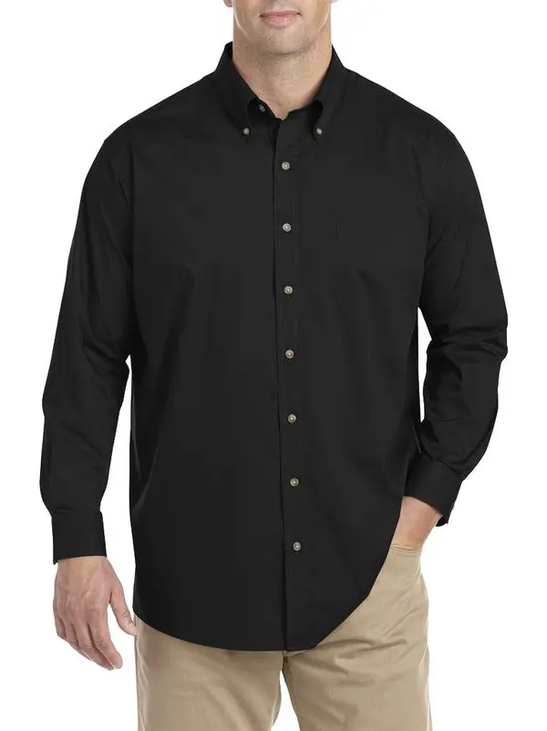 HARBOR BAY BY DXL Big & Tall Easy-care Solid Sport Shirt - Black