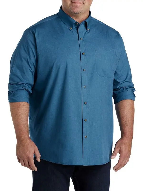 HARBOR BAY BY DXL Big & Tall Easy-care Solid Sport Shirt - Legion Blue