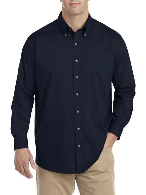 HARBOR BAY BY DXL Big & Tall Easy-care Solid Sport Shirt - Navy