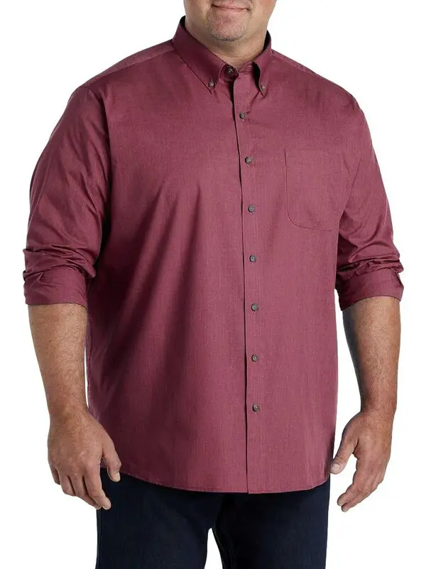 HARBOR BAY BY DXL Big & Tall Easy-care Solid Sport Shirt - Pomegranate