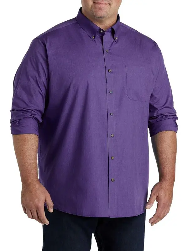 HARBOR BAY BY DXL Big & Tall Easy-care Solid Sport Shirt - Potent Purple Hther