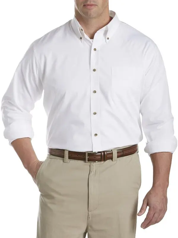 HARBOR BAY BY DXL Big & Tall Easy-care Solid Sport Shirt - White