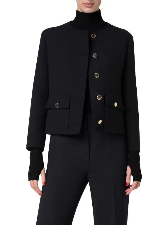 Akris Winter Double Face Wool Short Jacket - Black