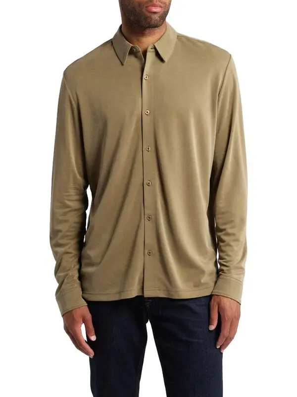 Johnston & Murphy Vintage Wash Bird's Eye Button-up Shirt - Olive