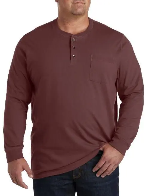 HARBOR BAY BY DXL Big & Tall Long-sleeve Jersey Henley Shirt - Bitter Chocolate