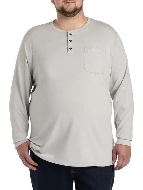 HARBOR BAY BY DXL Big & Tall Long-sleeve Jersey Henley Shirt - Harbor Mist
