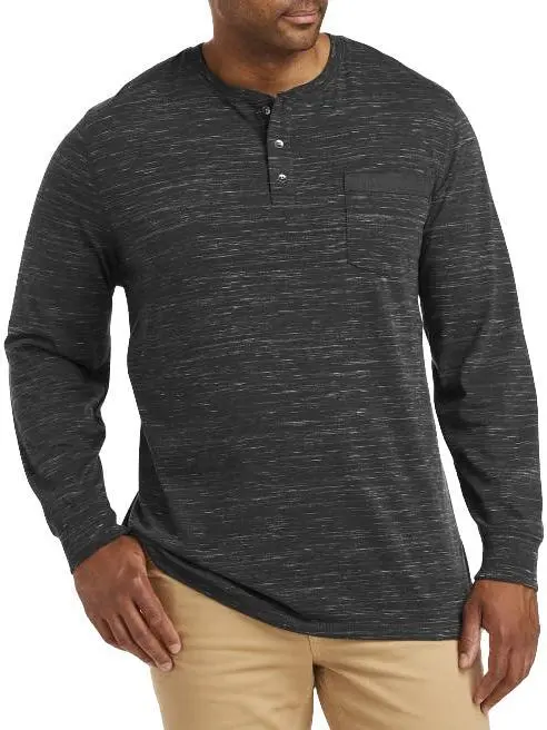 HARBOR BAY BY DXL Big & Tall Long-sleeve Jersey Henley Shirt - Phantom Space Dye
