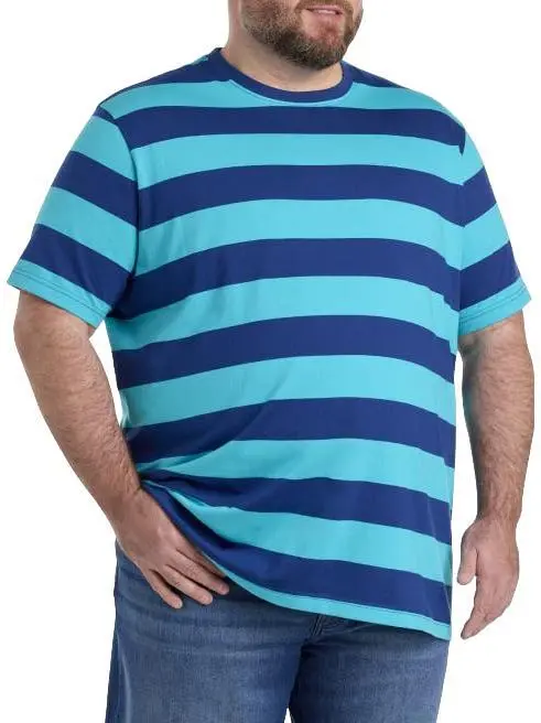 HARBOR BAY BY DXL Big & Tall Performance Striped T-shirt - Blue Multi