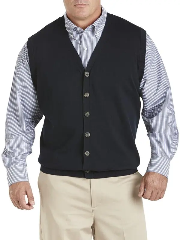 OAK HILL BY DXL Button-front Sweater Vest - Deep Navy