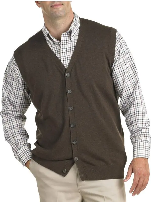 OAK HILL BY DXL Button-front Sweater Vest - Jave Hthr