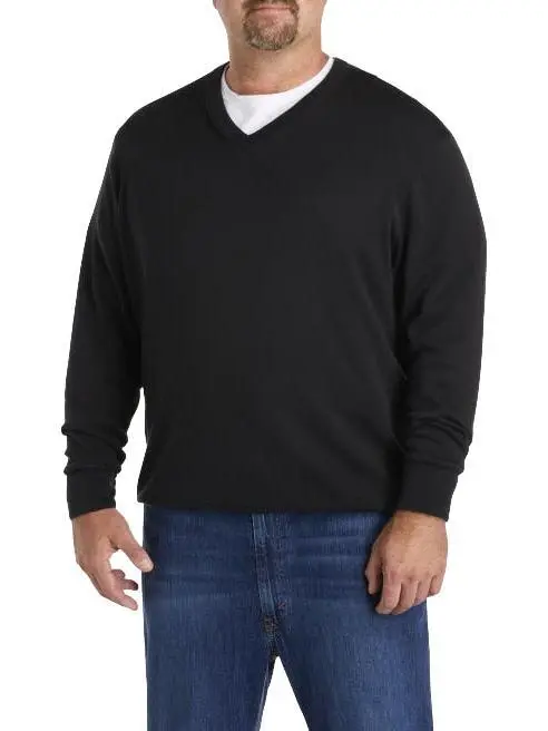 HARBOR BAY BY DXL Big & Tall V-neck Pullover - Black