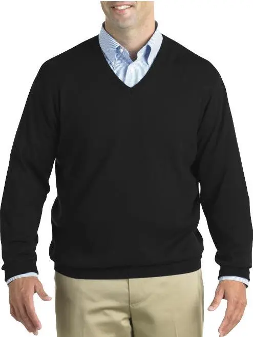 HARBOR BAY BY DXL Big & Tall V-neck Pullover - Black