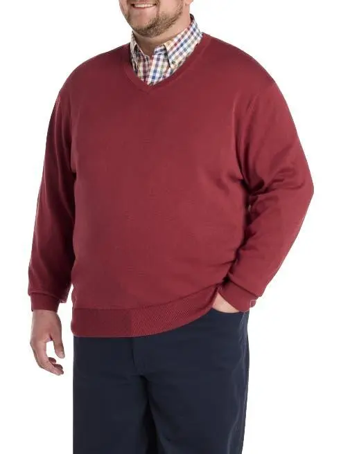 HARBOR BAY BY DXL Big & Tall V-neck Pullover - Burnt Russet
