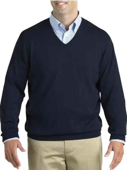HARBOR BAY BY DXL Big & Tall V-neck Pullover - Navy