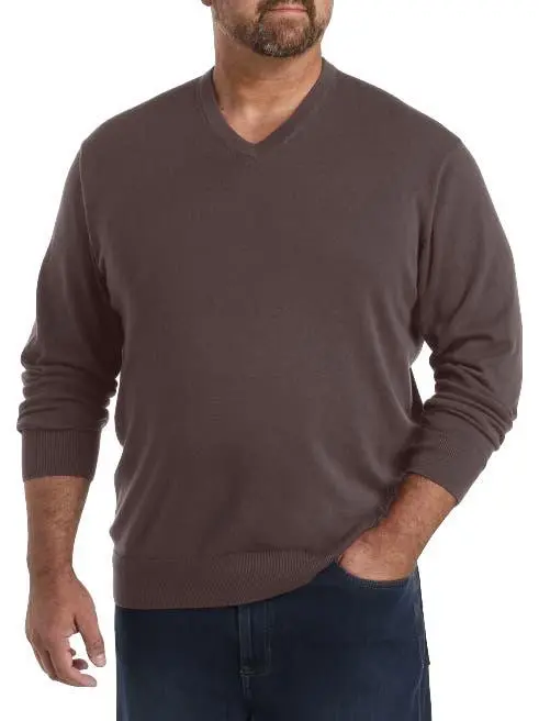 HARBOR BAY BY DXL Big & Tall V-neck Pullover - Seal Brown