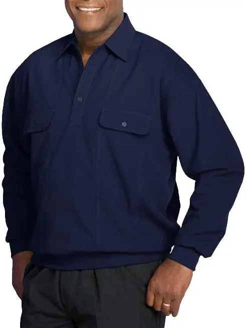 HARBOR BAY BY DXL Big & Tall Long-sleeve Mesh Panel Banded-hem Shirt - Navy