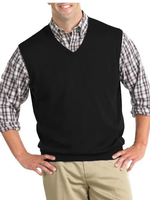 HARBOR BAY BY DXL V-neck Sweater Vest - Black