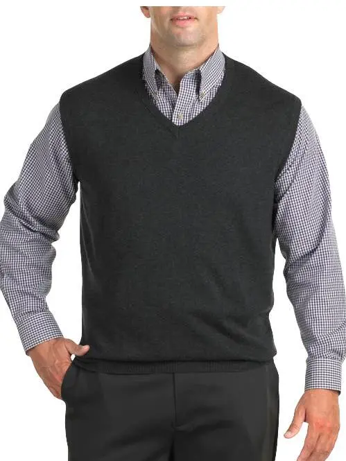 HARBOR BAY BY DXL V-neck Sweater Vest - Carbon Hthr