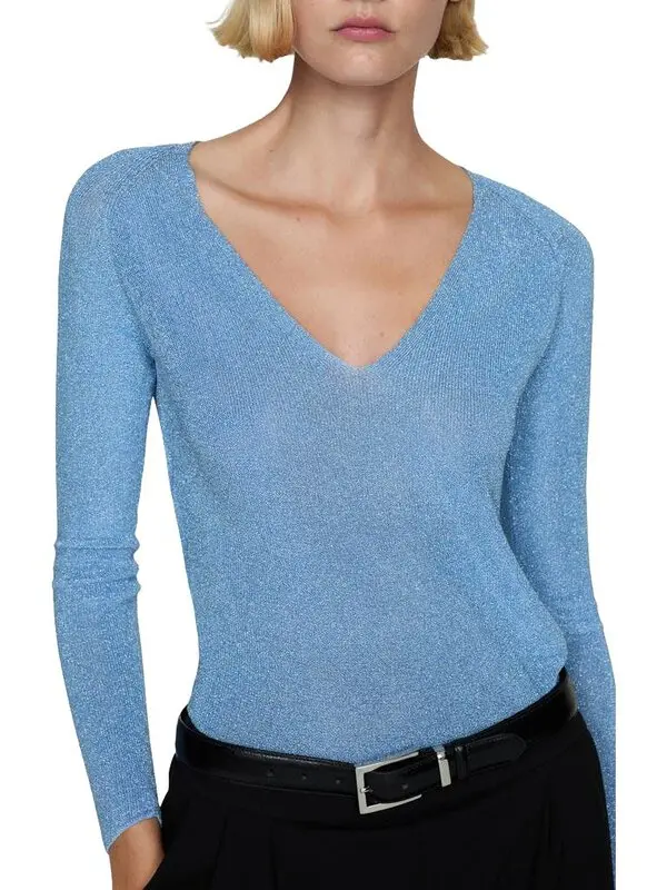 Mango Shimmer V-neck Sweater - Sky Blue