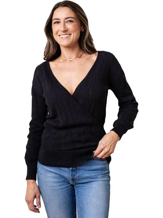 HOPE & HENRY Reversible Wrap Sweater - Black Reversible