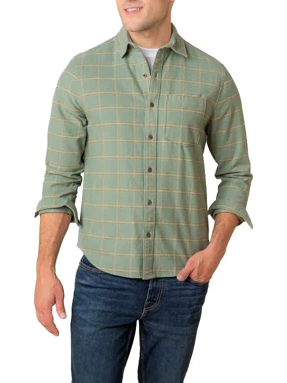 HOPE & HENRY Organic Long Sleeve Flannel Button Down Shirt - Sage Harvest Plaid