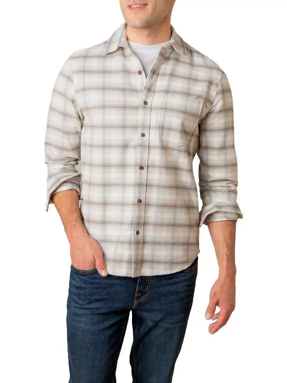 HOPE & HENRY Organic Long Sleeve Flannel Button Down Shirt - Taupe Ombre Plaid