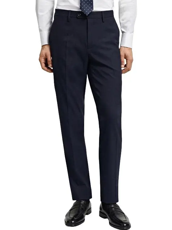 Mango Superslim Fit Flat Front Stretch Dress Pants - Navy