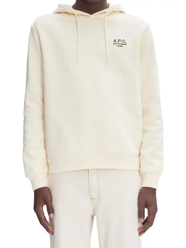 A.p.c. Rue Madame Embroidered Stretch Cotton Hoodie - Alj Ecru/kaki