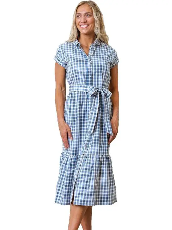 HOPE & HENRY Organic Button-front Midi Dress - Ivory And Blue Check