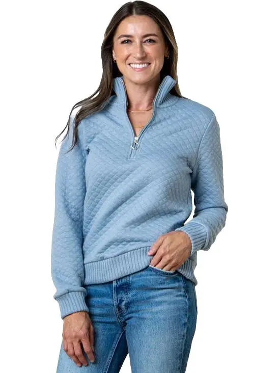 HOPE & HENRY Quilted Half Zip Pullover - Dusty Blue Quilted