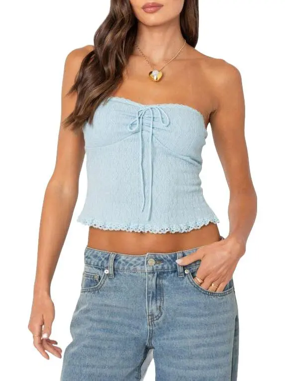 EDIKTED Lacey Tube Top - Light-blue