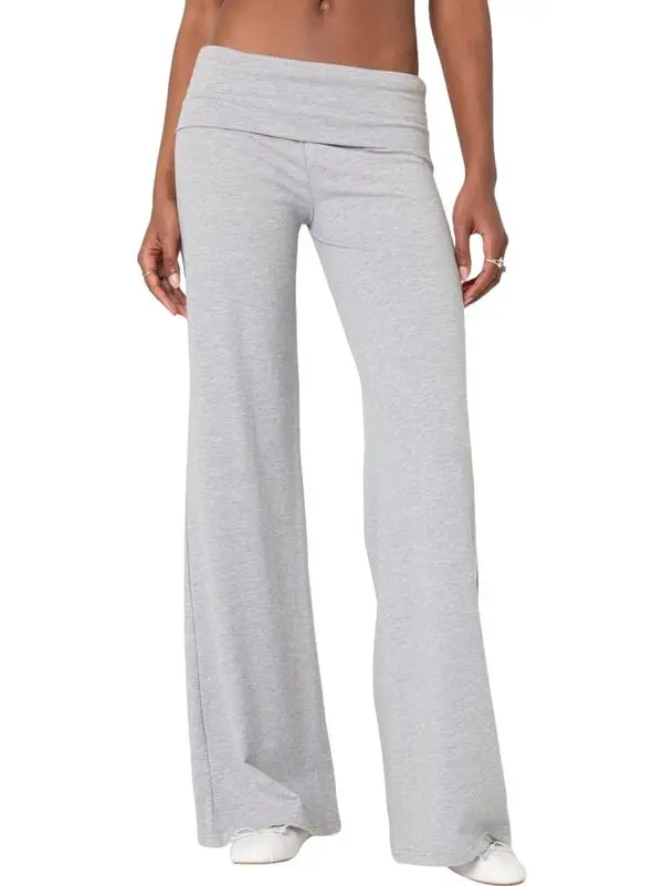 EDIKTED Wide Leg Knit Pants - Light-gray-melange