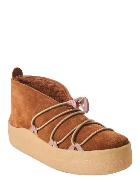 Free People Snowdrop Genuine Shearling Boots - Burnt Caramel Suede