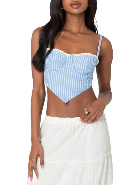 EDIKTED Puckered Triangle Hem Corset Crop Top - Light-blue