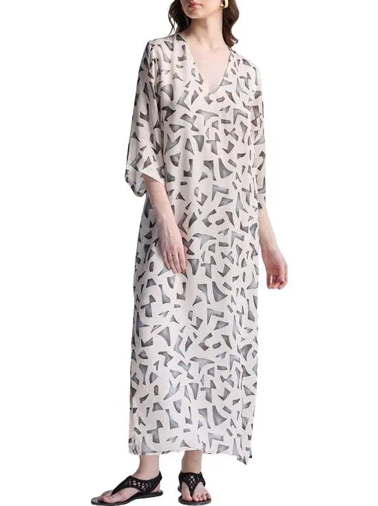 REISTOR Maxi Dress With Side Slits And Abstract Print - Mosaic