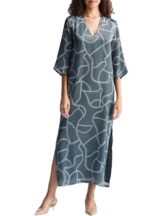 REISTOR Maxi Dress With Side Slits And Abstract Print - Twirls And Twists