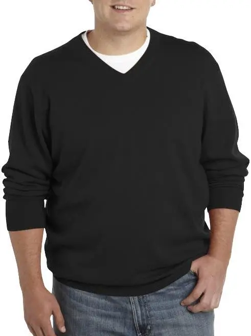 OAK HILL PREMIUM BY DXL Big & Tall Cashmere Blend V-neck Sweater - Black