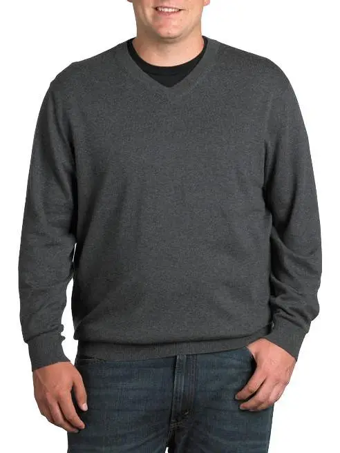 OAK HILL PREMIUM BY DXL Big & Tall Cashmere Blend V-neck Sweater - Flannel Grey