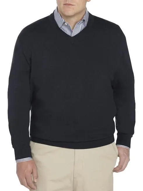 OAK HILL PREMIUM BY DXL Big & Tall Cashmere Blend V-neck Sweater - Peacoat