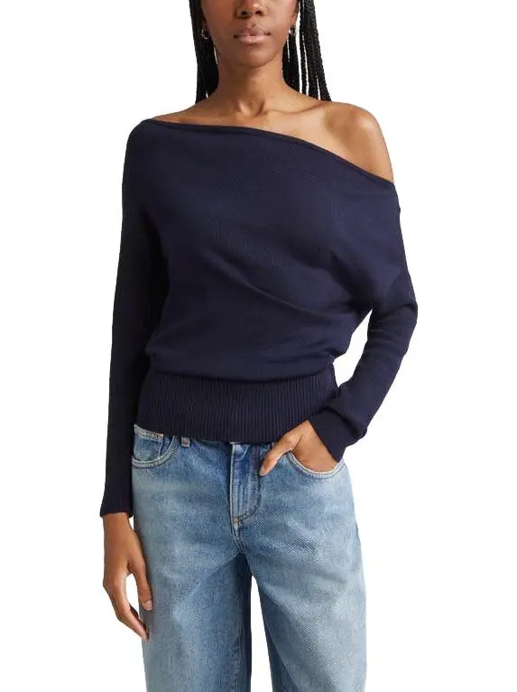 Ramy Brook Chance Wool Off-the-shoulder Sweater - Navy