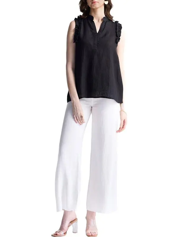 REISTOR Sleeveless Hemp Top With Ruffle Trim - Black