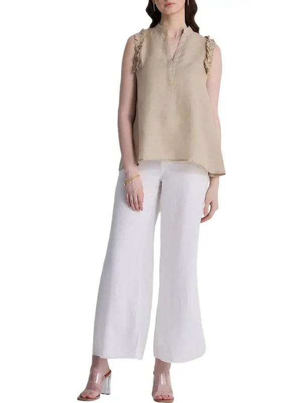REISTOR Sleeveless Hemp Top With Ruffles - Neutral Beige