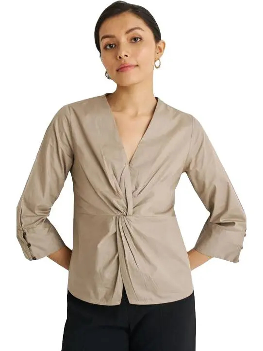 REISTOR Front Twist Top - Poplin Ecru