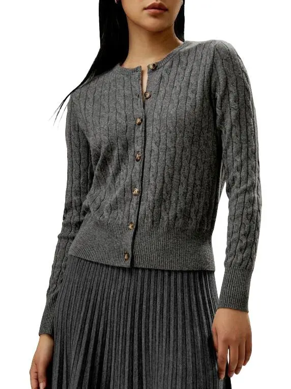 Lilysilk Cable-knit Cashmere Crewneck Cardigan - Medium Gray