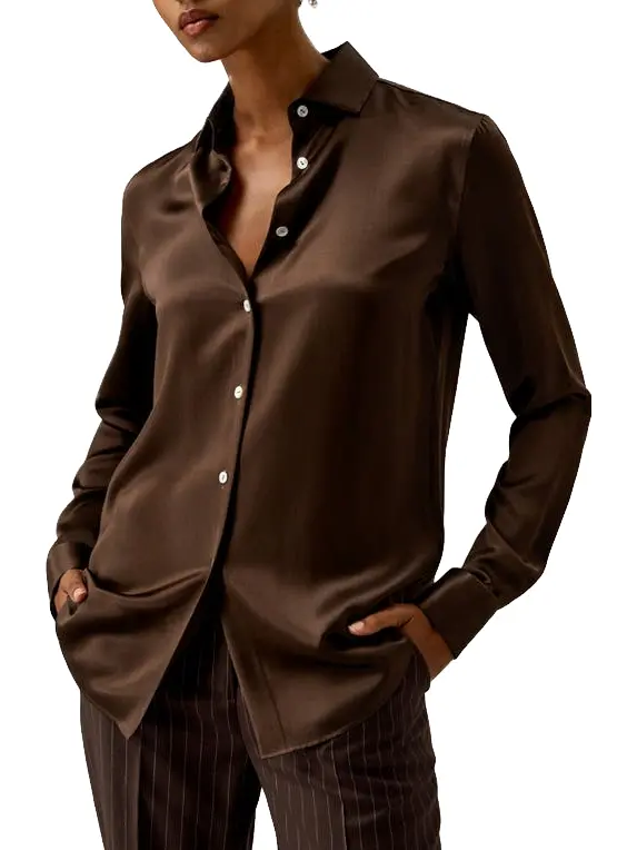 Lilysilk Spread Collar Silk Shirt - Chocolate