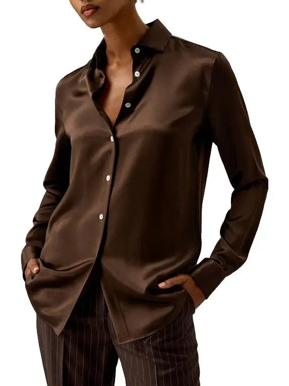 Lilysilk Spread Collar Silk Shirt - Chocolate